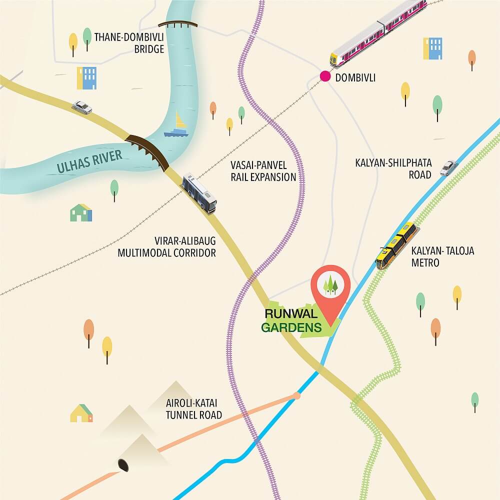 Runwal Gardens West Avenue Location Map | Dombivli East, Mumbai